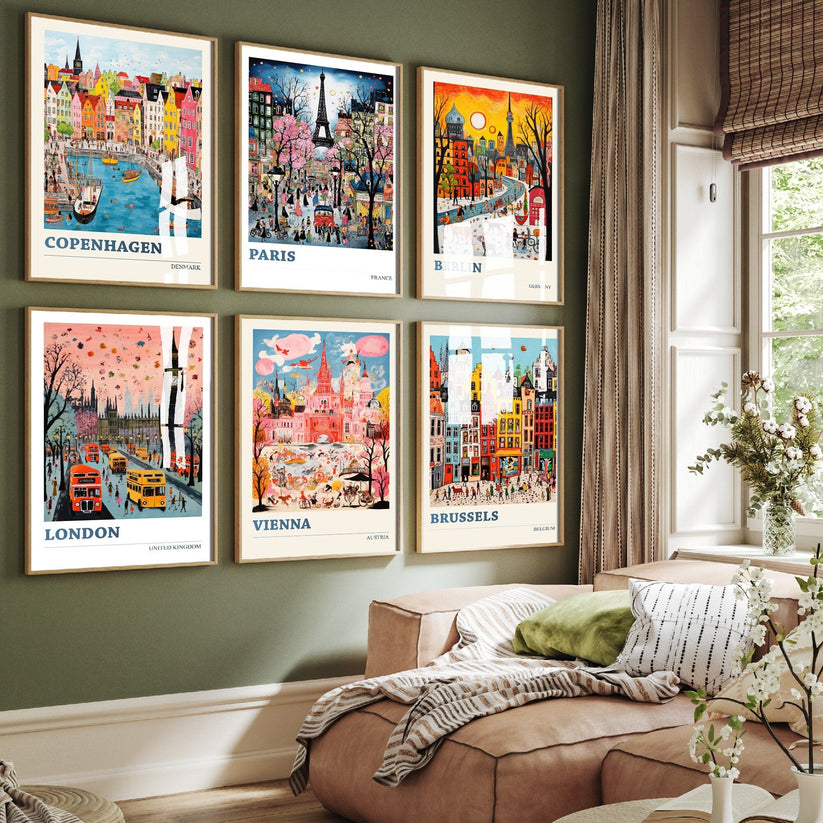 Set of Six European City Travel Posters - 6 Ludwig Modern Vibrant Art ...